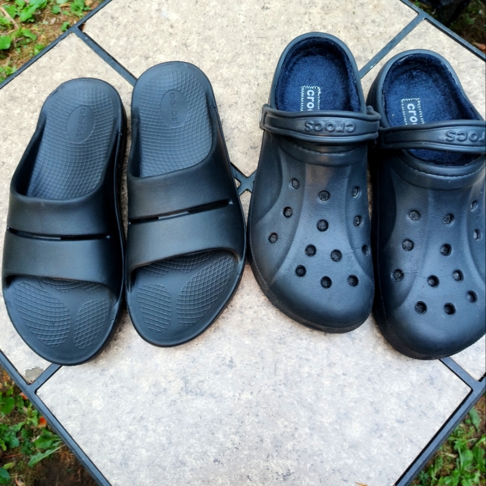 Oofos & Lined Crocs Men's 11 / 12 Sandals Shoes Black… - Gem